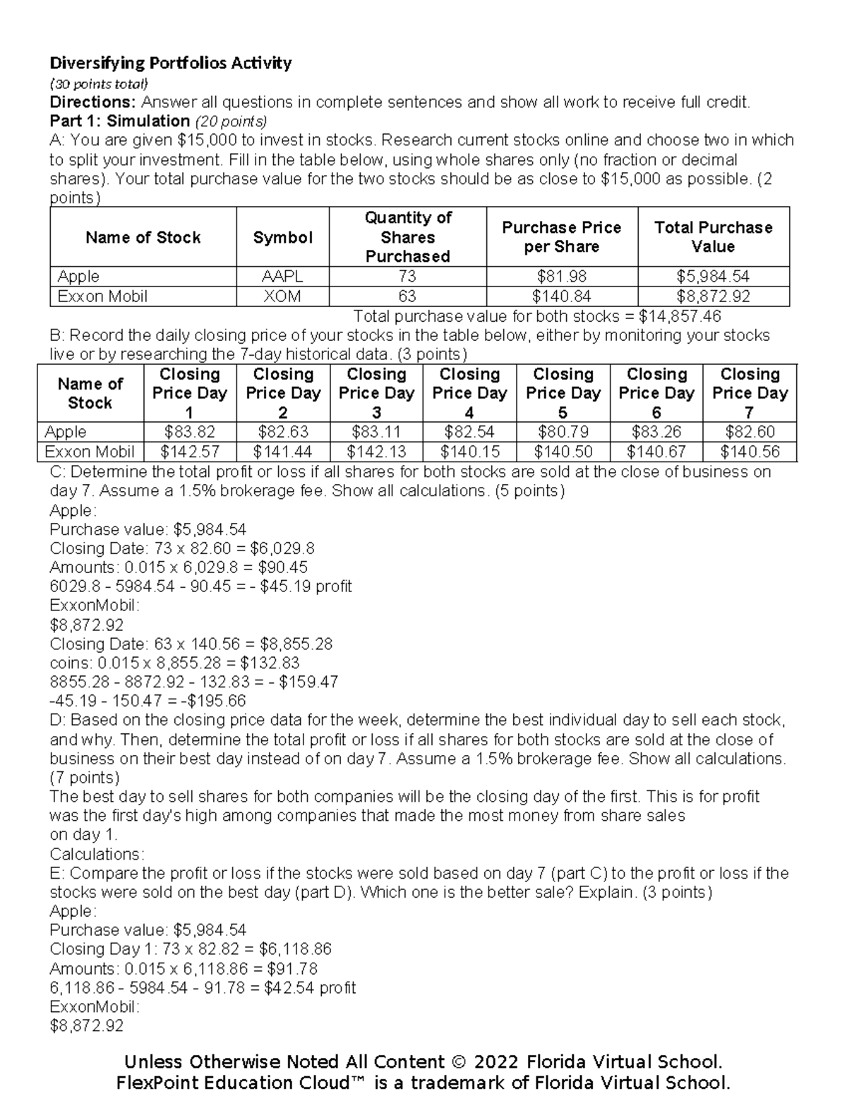 6.01 Diversifying Portfolios: Stock Investment Simulation Activity ...