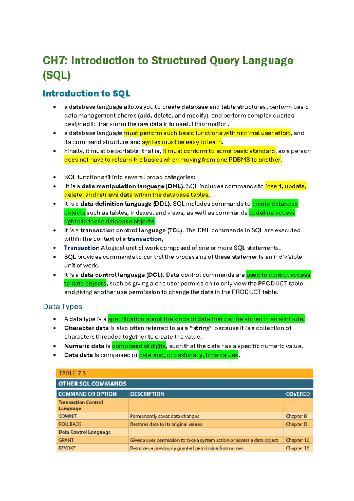 CH7: Intro to Structured Query Language (SQL) and Basic SELECT Queries ...