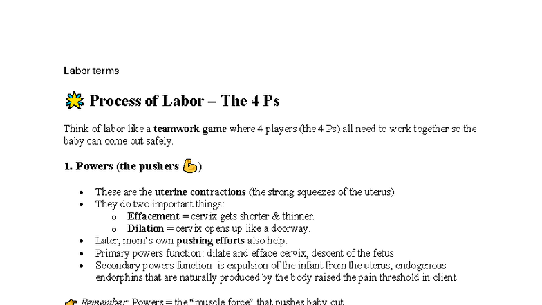 Labor Terms: Understanding the 4 Ps of the Birth Process - Studocu