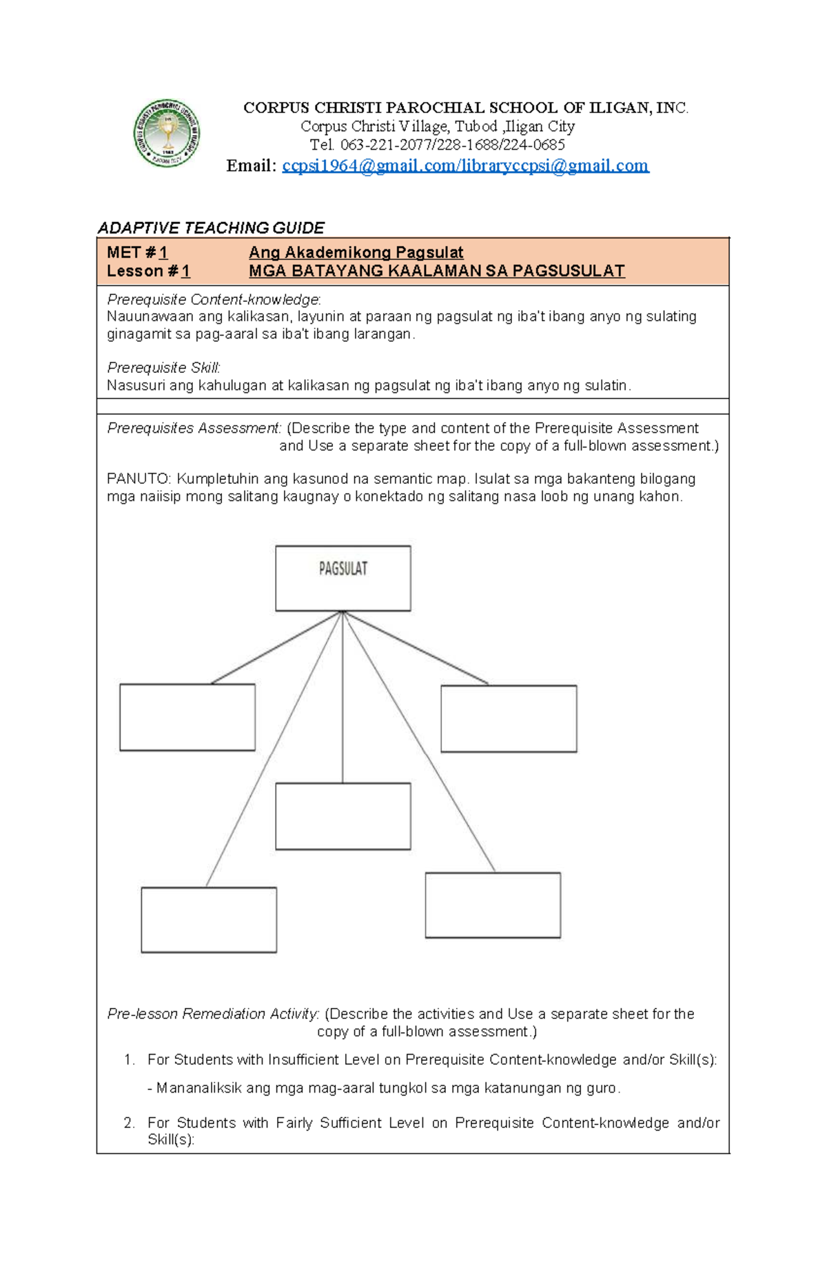 ATG MET 1: Mga Batayang Kaalaman sa Pagsulat - Lesson 1 Guide - Studocu