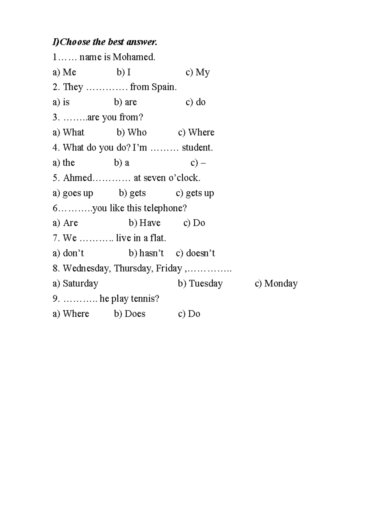 Placement Test 1 - HBBHJ: Choose the Best Answer - Studocu