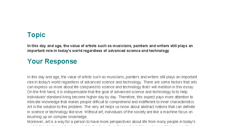 ENG 101: Essay on the Enduring Value of Art in Modern Society - Studocu