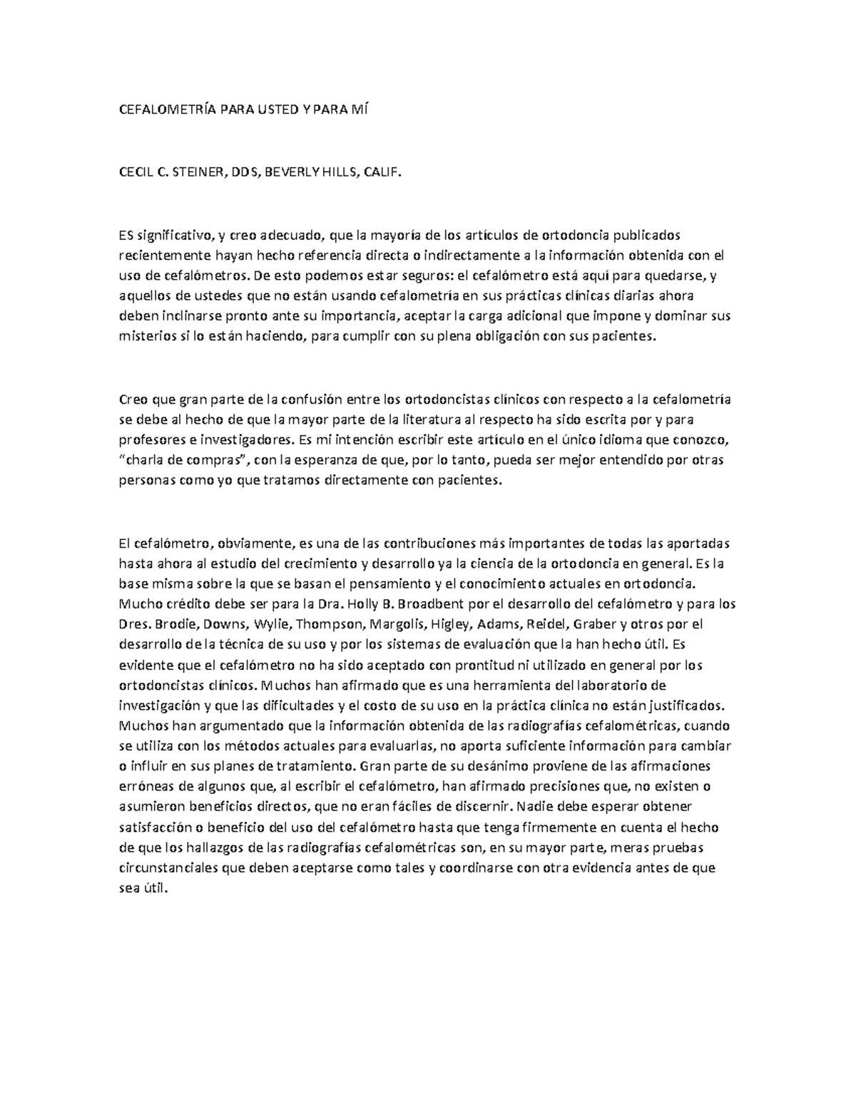 CEFALOMETRÍA EN ORTODONCIA: UN ENFOQUE CLÍNICO POR CECIL C. STEINER ...