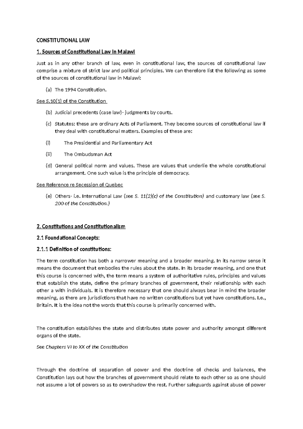 Constitutional law 1: Sources and principles in Malawi's constitution ...