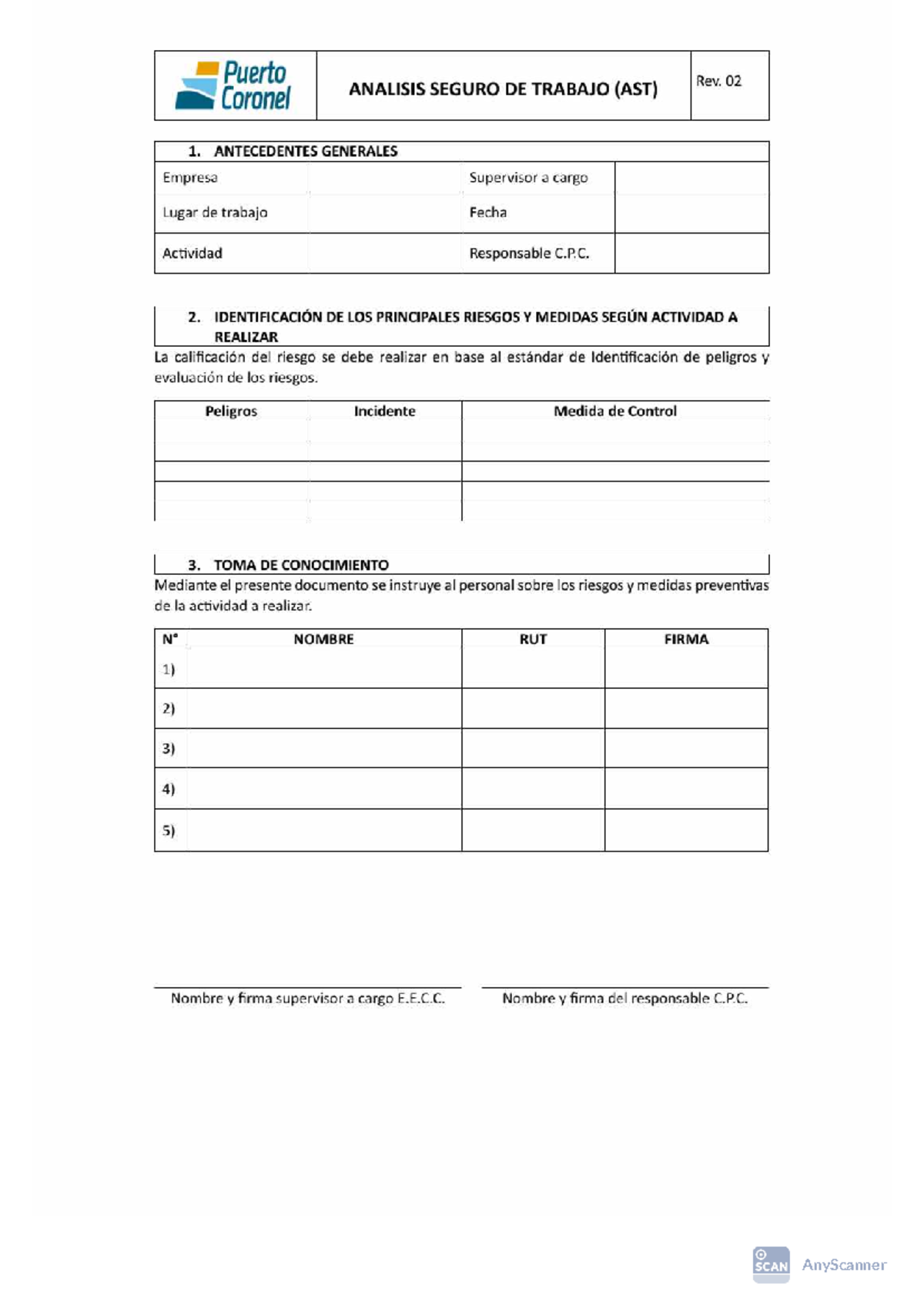 Formato AST - Análisis Seguro de Trabajo (Puerto Rev. 02) - Studocu