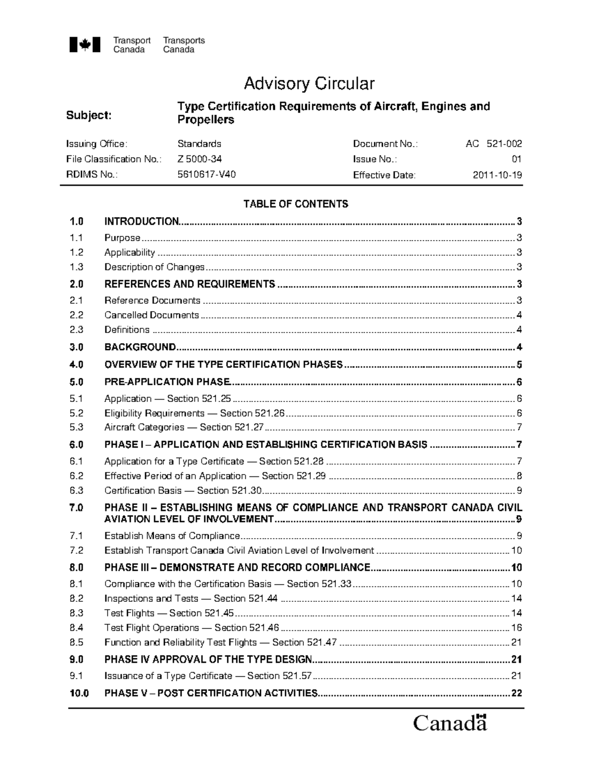 TCCA AC-521-002: Type Certification Requirements for Aircraft, Engines ...
