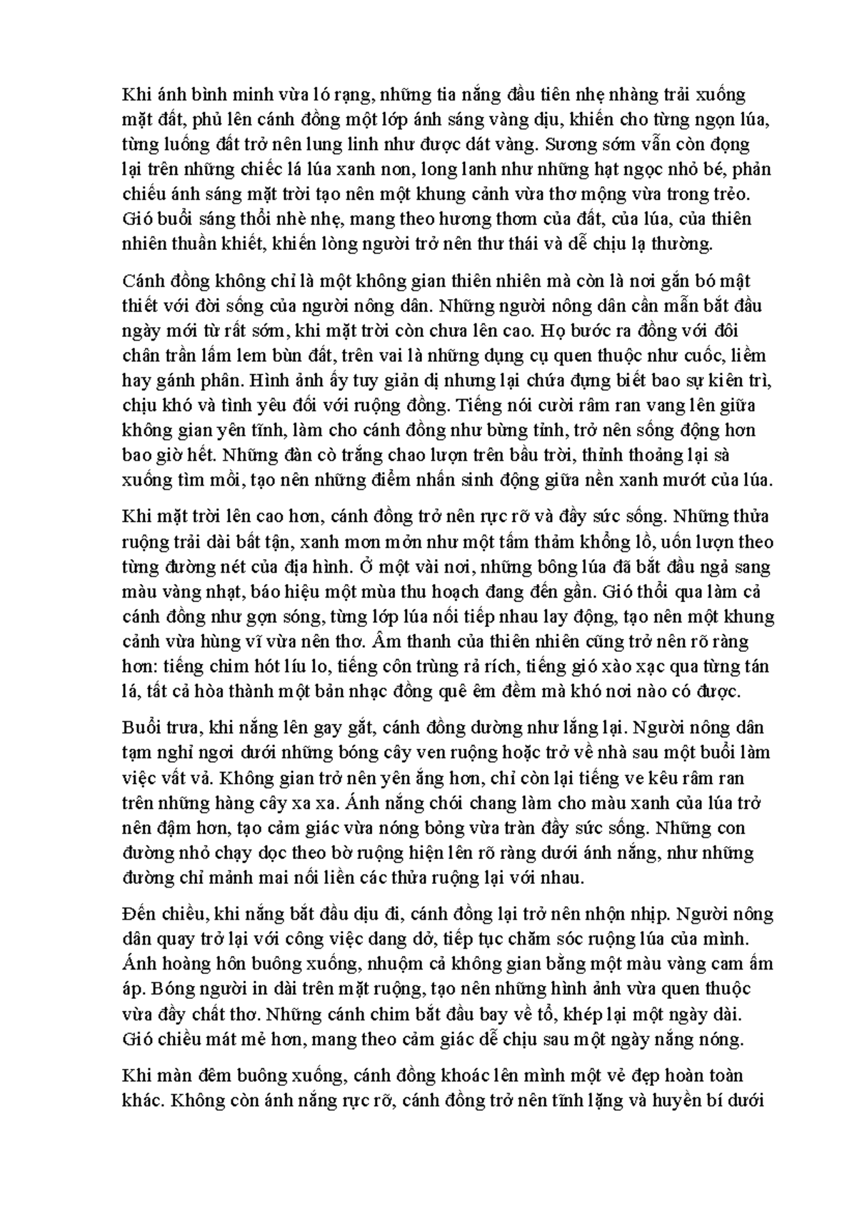 Cánh Đồng Vào Bình Minh: Hình Ảnh Cuộc Sống Nông Dân - Studocu