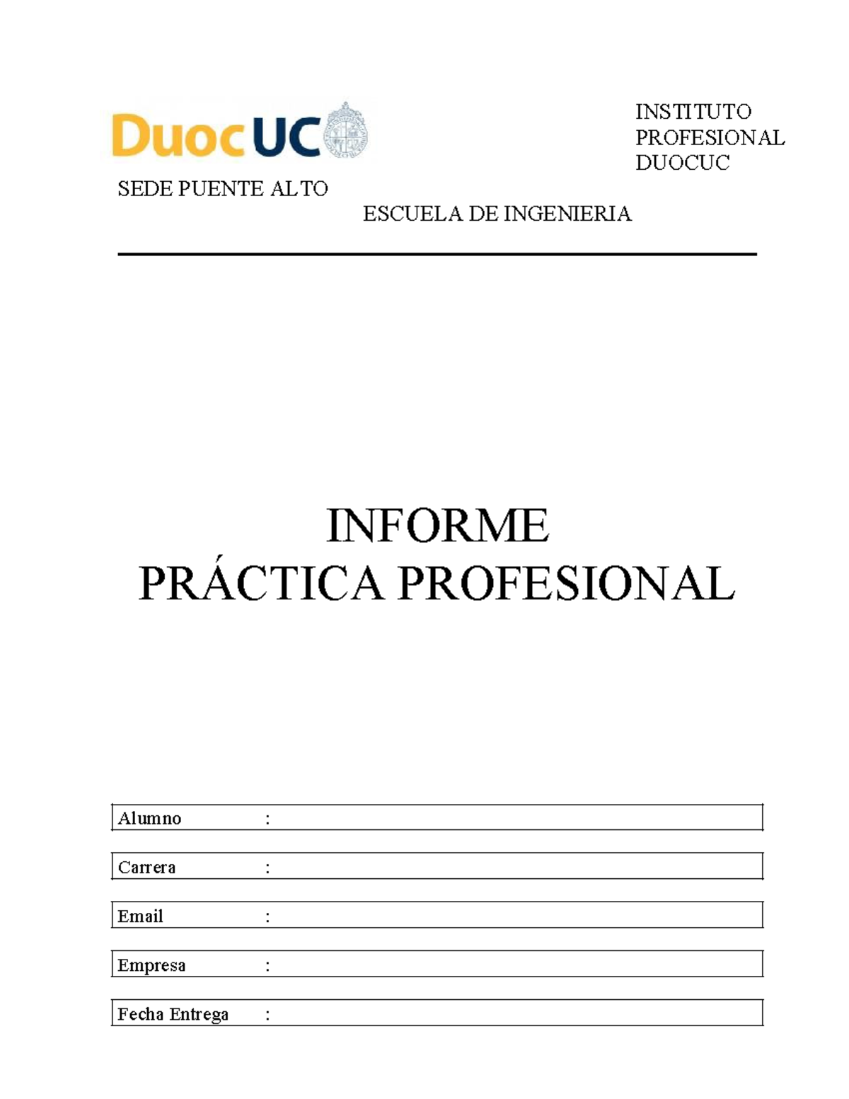 Formato Portada Informe Práctica - Portafolio - INSTITUTO PROFESIONAL ...