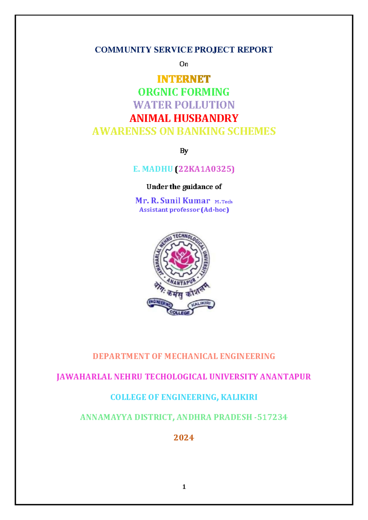 Community Service Project Report: Organic Farming & Water Pollution ...