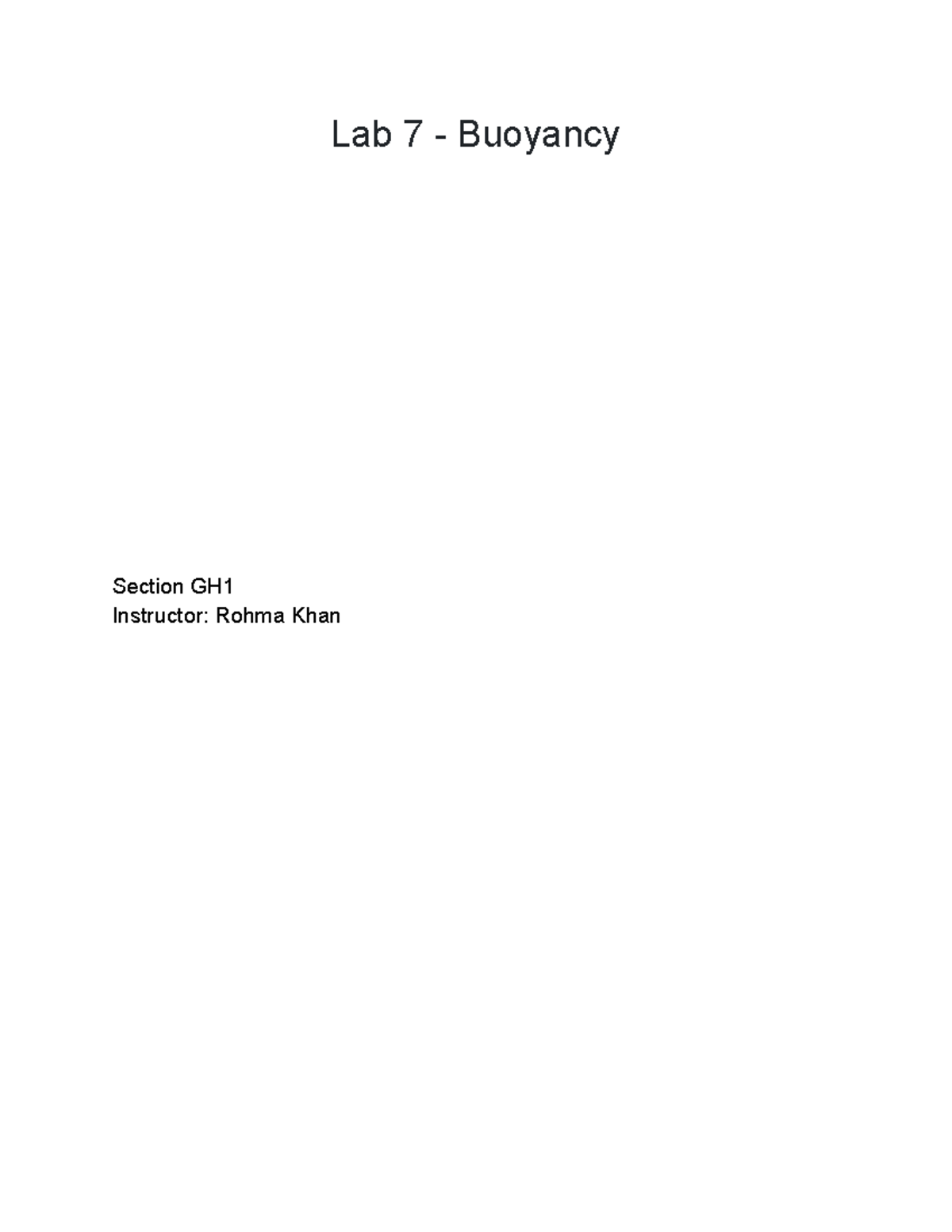 Lab 7 - Buoyancy & Density Analysis: Object Experimentation - Studocu