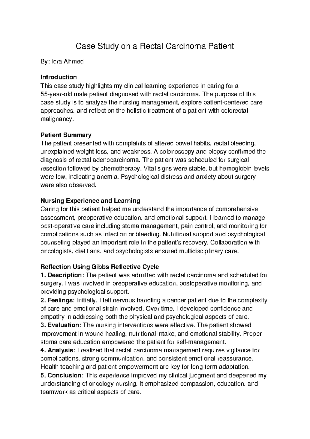 Case Study: Nursing Management of Rectal Carcinoma Patient - Studocu