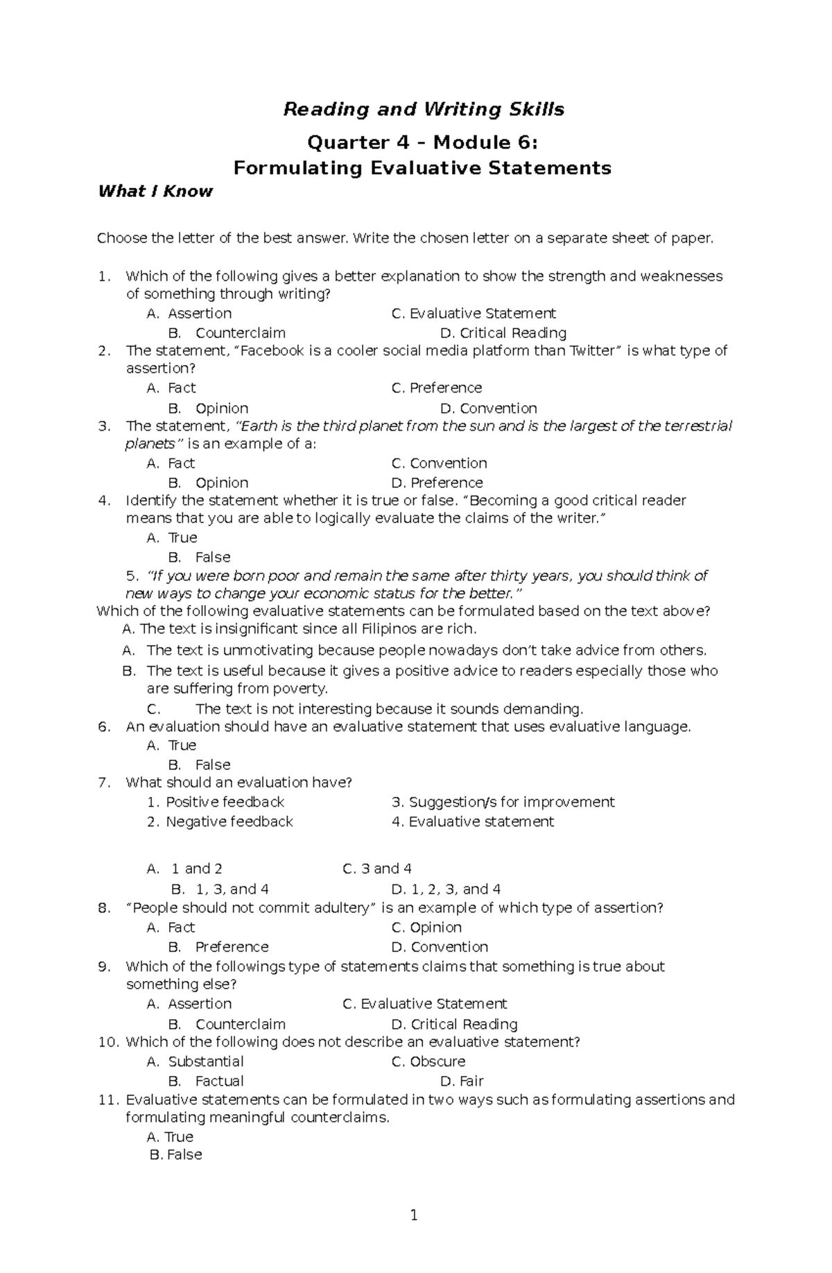 Reading and Writing Q1 M8 - Reading and Writing Reading and Writing Quarter 1 – Module 8 ...