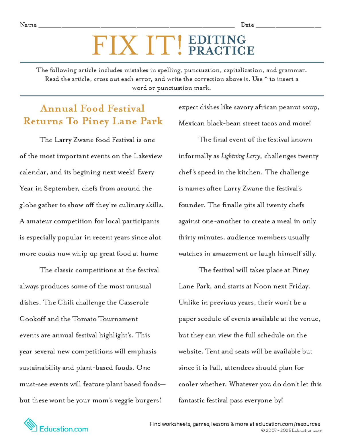 Fix-it-editing - Grammar Correction - The following article includes ...