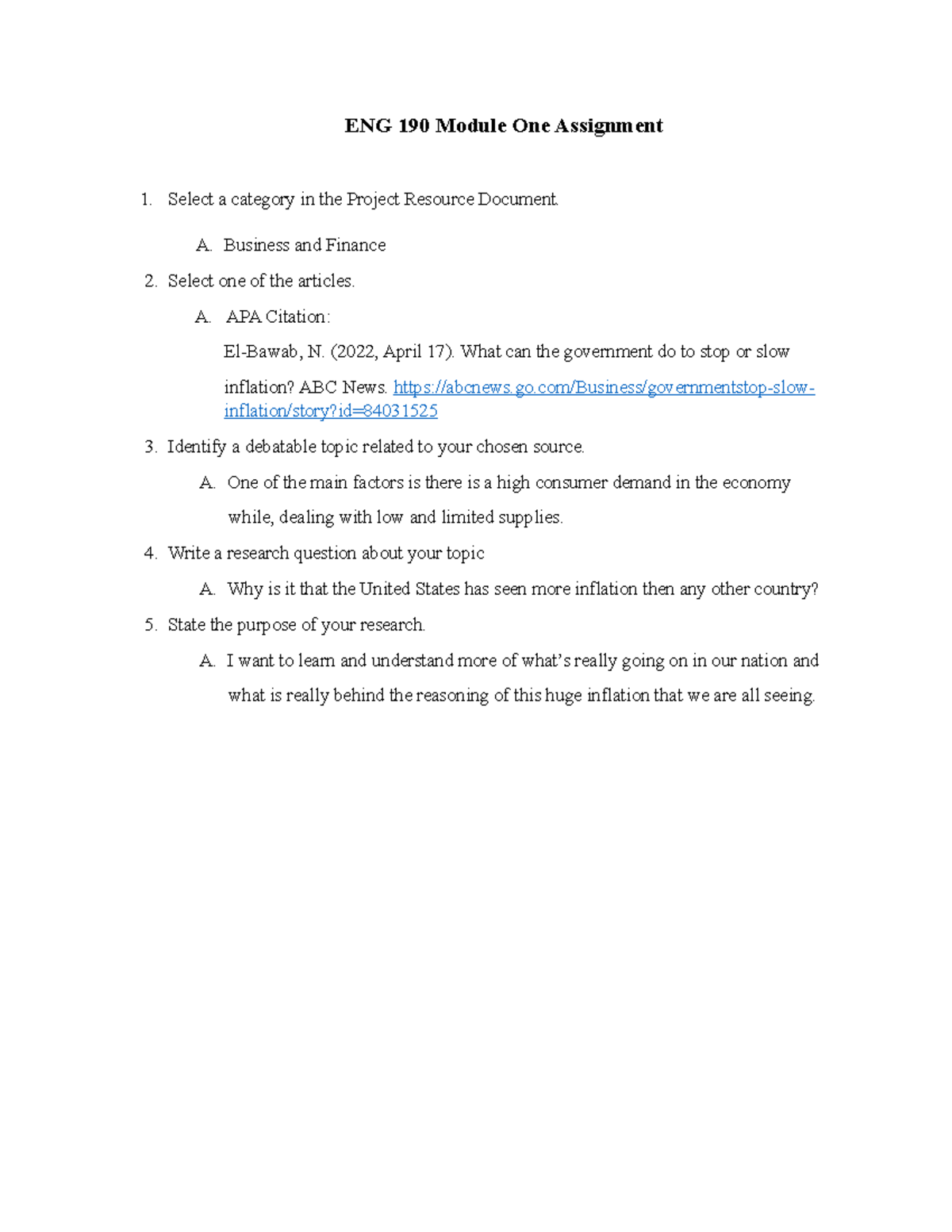 ENG 190 Module 1 Assignment: Understanding Inflation Dynamics - Studocu