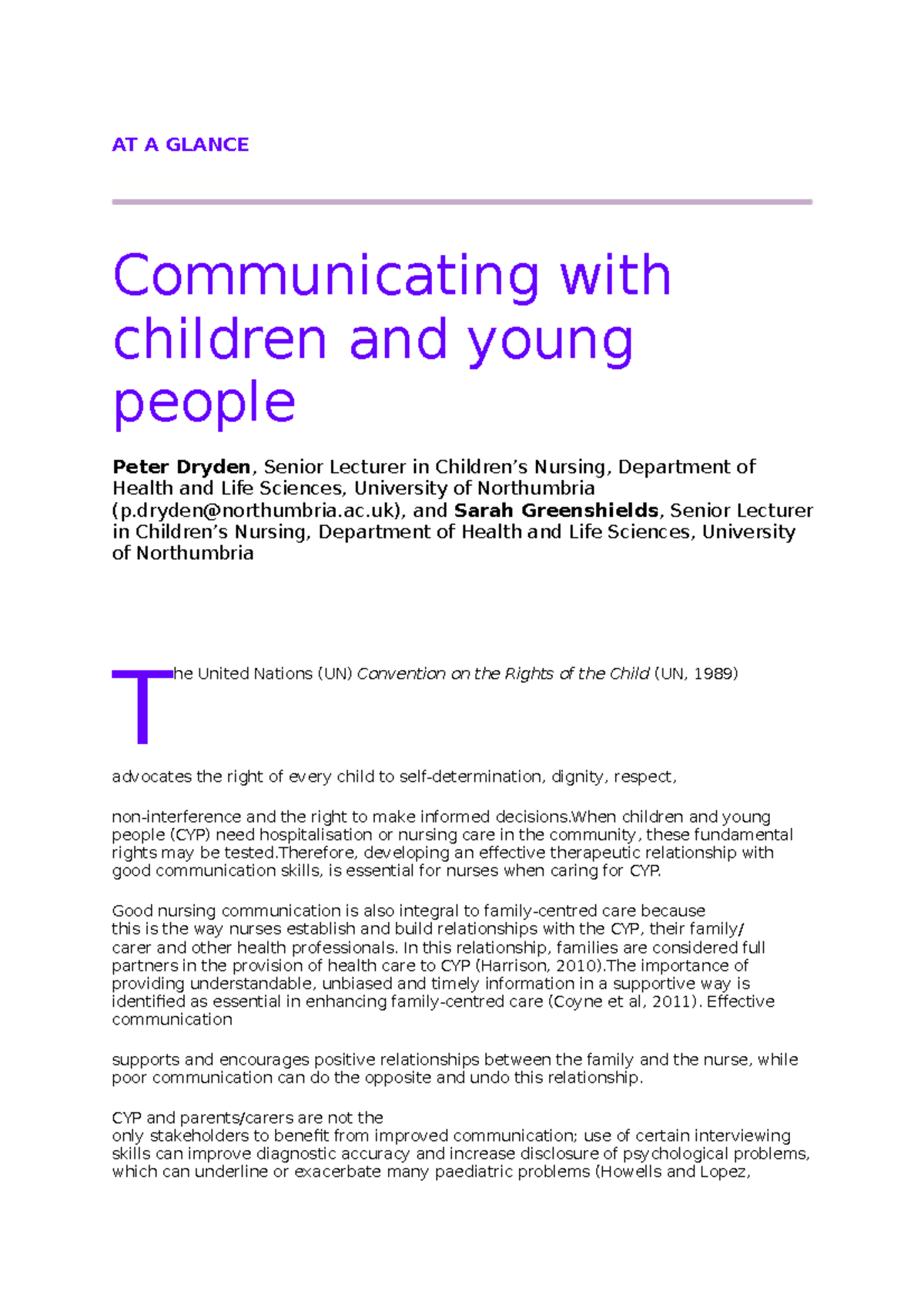 Effective Communication Strategies for Nurses with CYP: Insights and ...