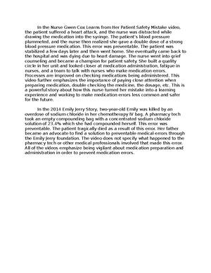 Medication administration - The critical reflection will follow Gibbs ...