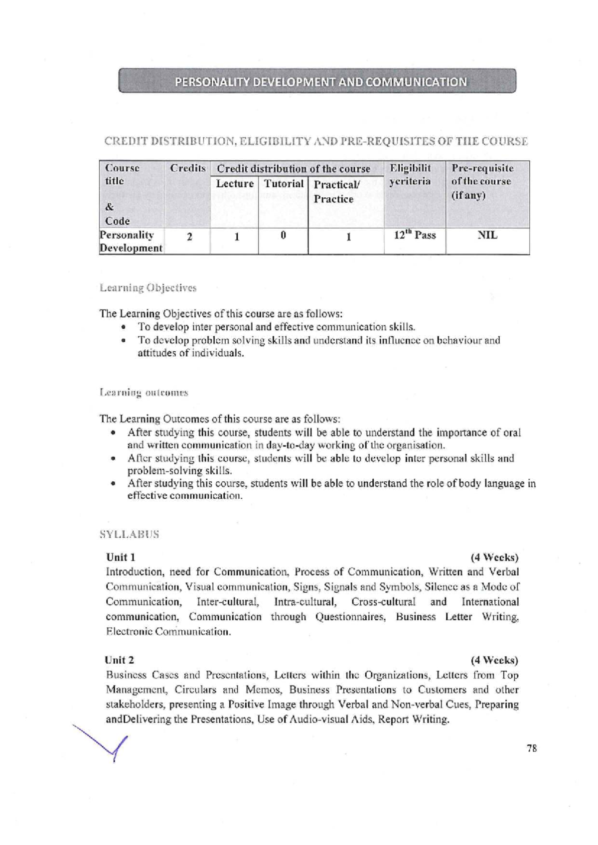 SEC Personality Development & Communication Course Overview - Studocu