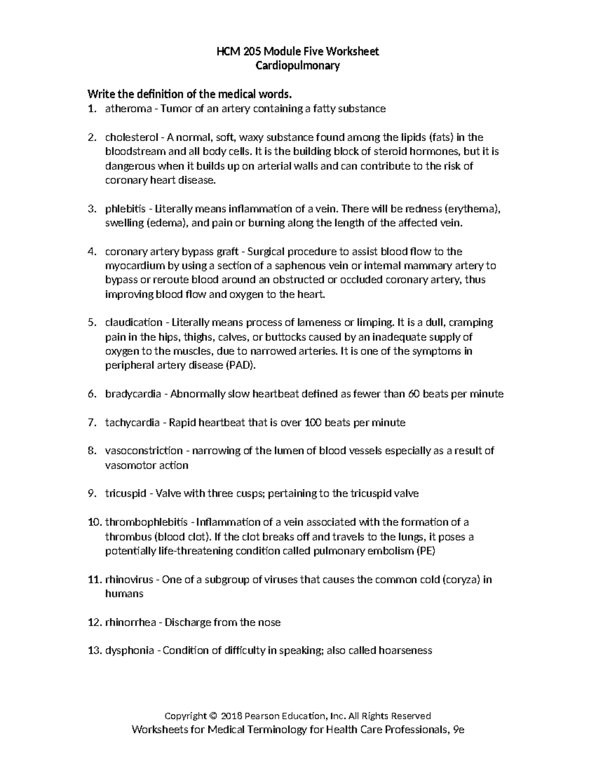 HCM 205 Module 5 Cardiopulmonary Medical Terminology Worksheet - Studocu