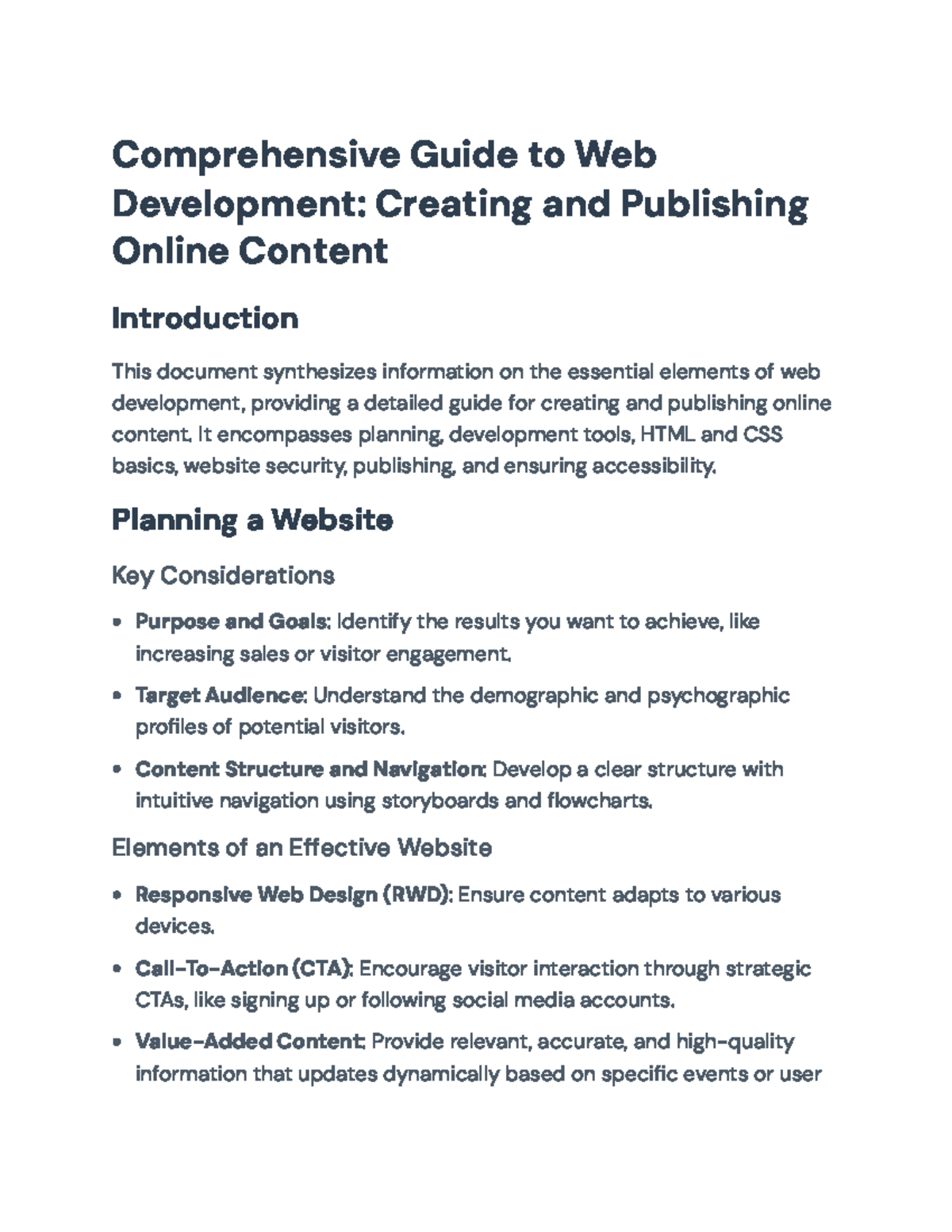 Guide to Web Development: Creating and Publishing Online Content ...