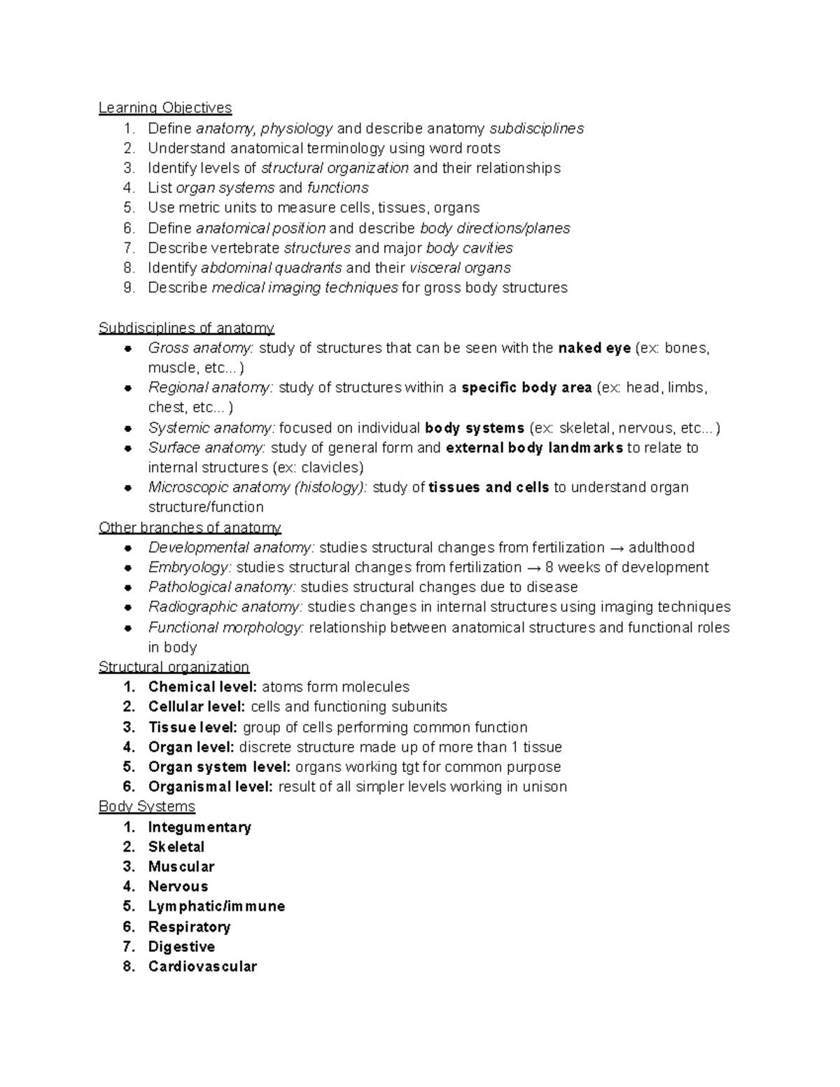 Orientation to the Human Body (BIO 101) Lecture Notes - Studocu