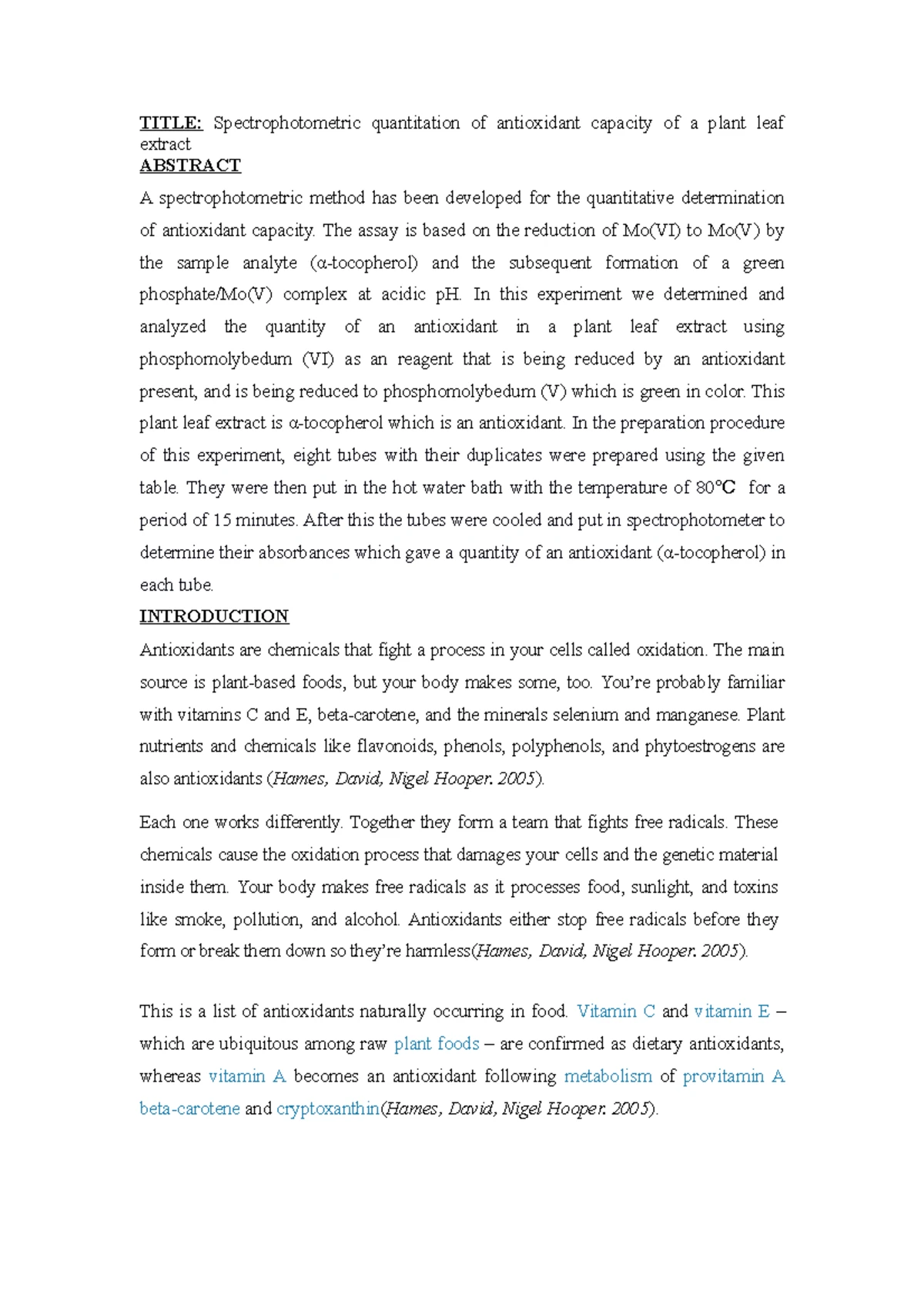 BCH 313 PRAC 1 - TITTLE: The assay of reducing sugars ABSTRACT The ...