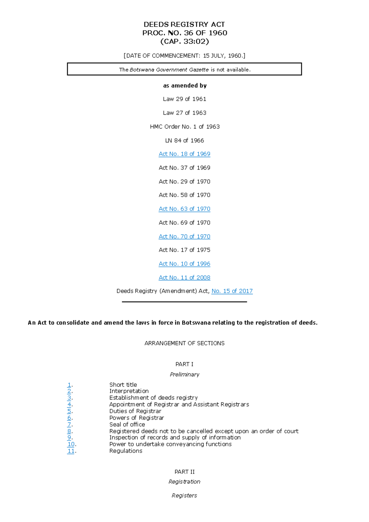 Deeds Registry Act Proc. No. 36 of 1960 (Cap. 33 02) - DEEDS REGISTRY ACT PROC. NO. 36 OF 1960 ...
