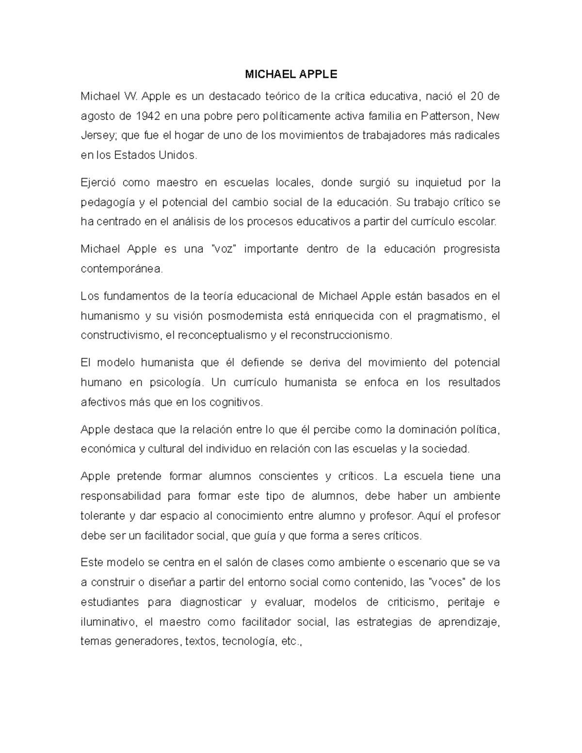 Resumen de Michael Apple sobre Gramsci y la Educación Crítica - Studocu