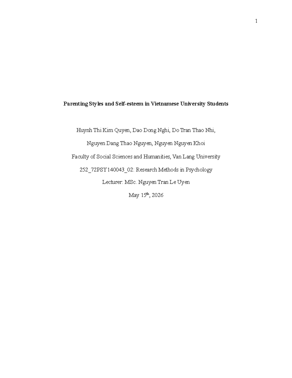 Parenting Styles and Self-Esteem: Research Methods in Psychology - Studocu