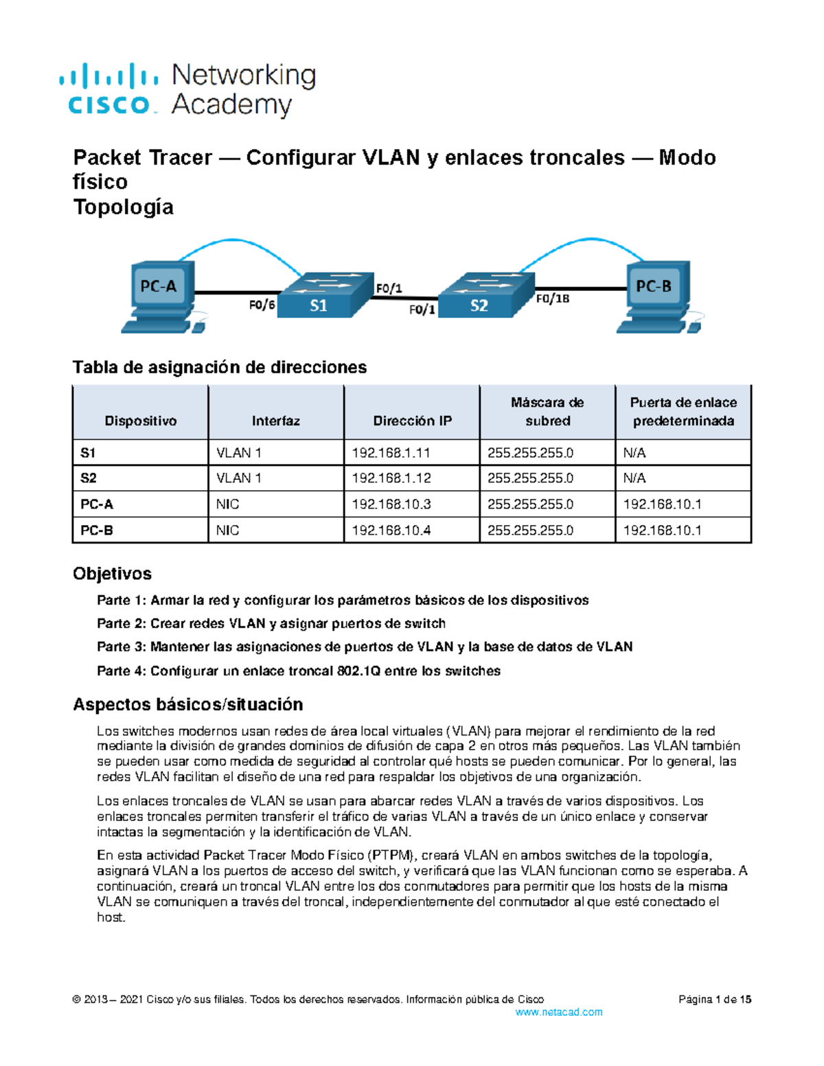 3.4.6 Packet Tracer - Configure VLANs and Trunking - Physical Mode - ILM - Planificación ...