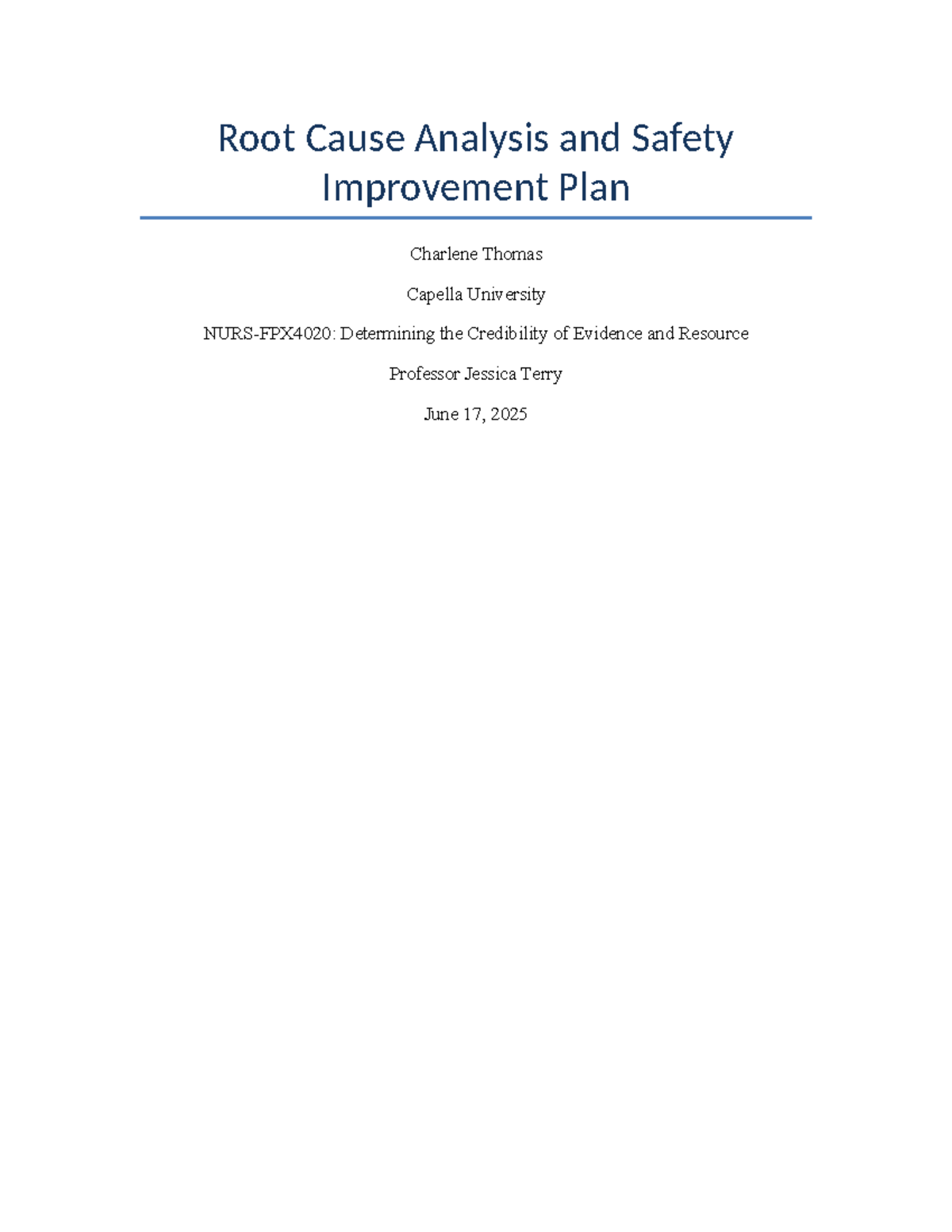 RCA of Medication Error in PICU: Improvement Plan (NURS 501) - Studocu