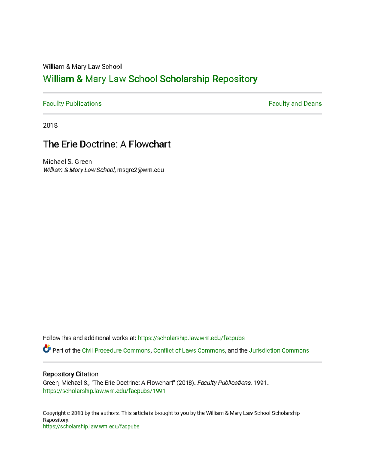 The Erie Doctrine A Flowchart - William & Mary Law School William ...