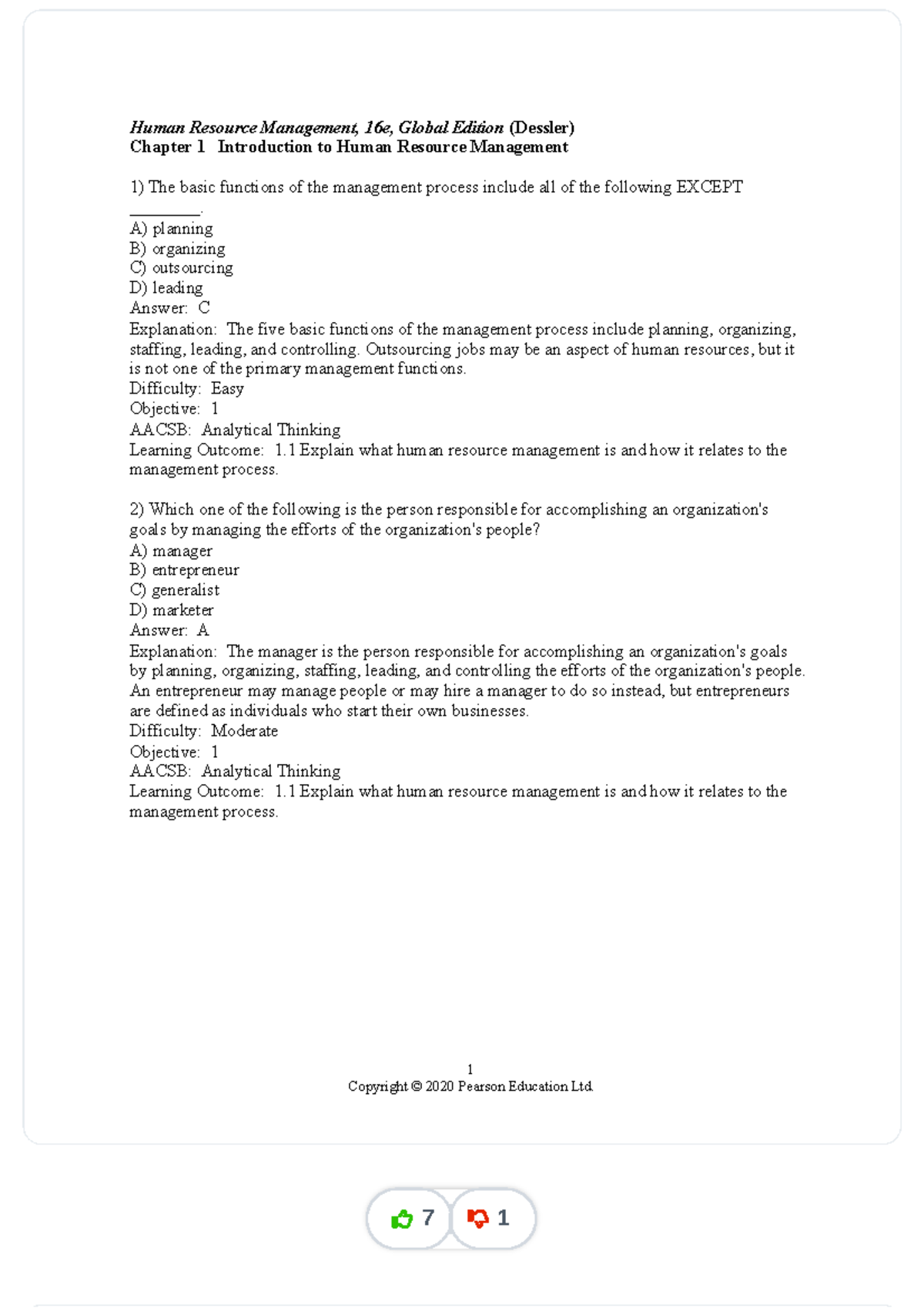 HRM 16e: Chapter 1 - Introduction to Human Resource Management Test ...