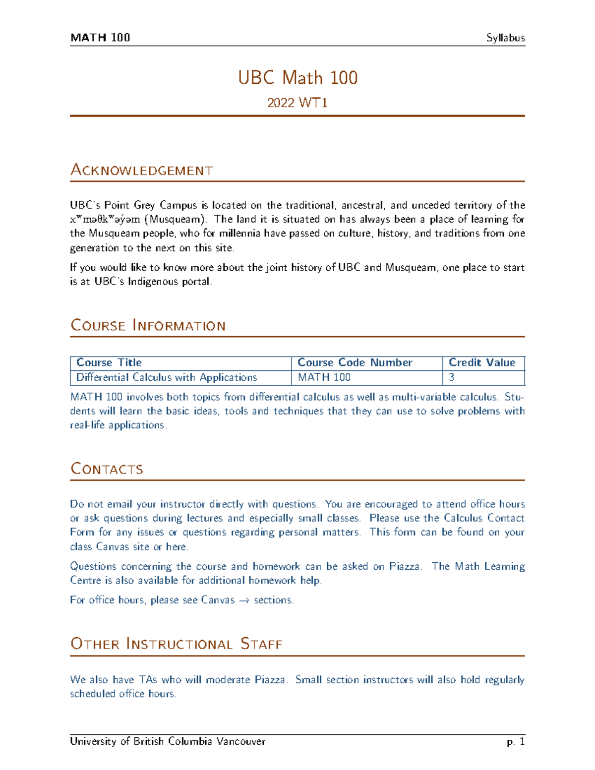 MATH100 1AR - Math 100 2022 WT1 - UBC Math 100 2022 WT Acknowledgement ...