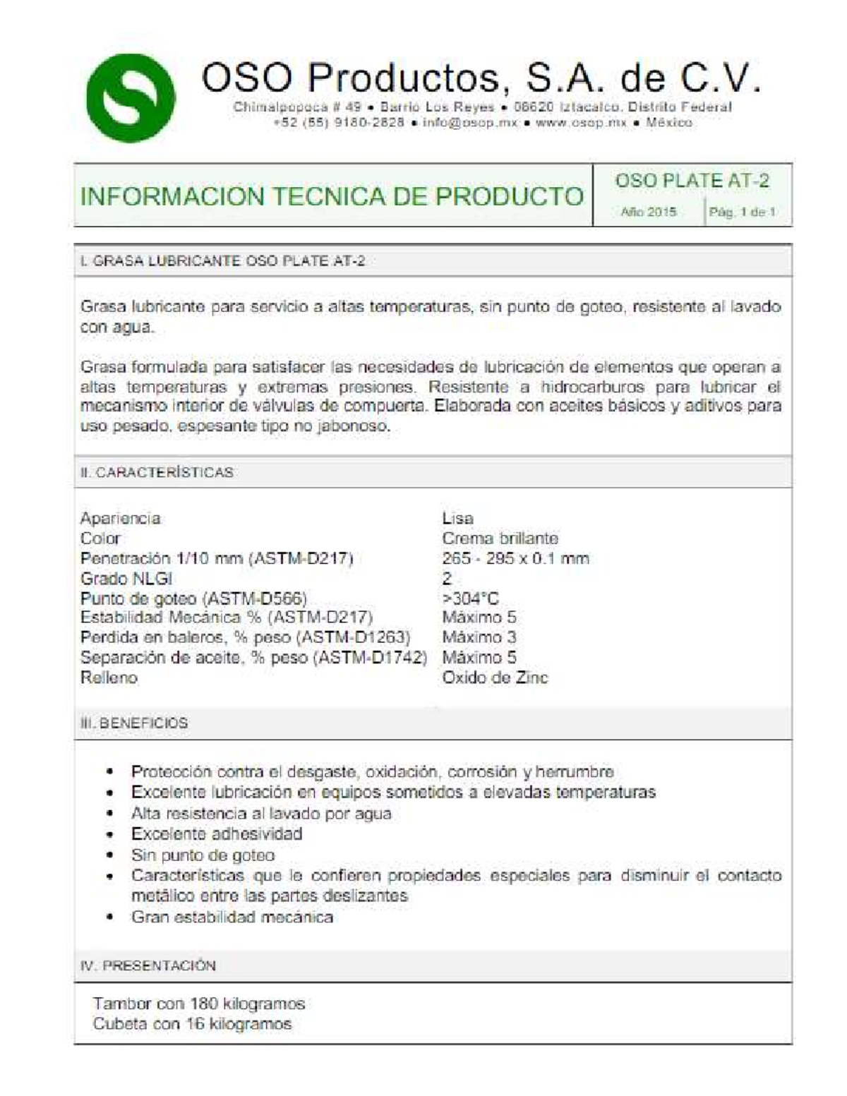 Ficha Técnica sobre Grasa OSO para Uso en Platos - Studocu