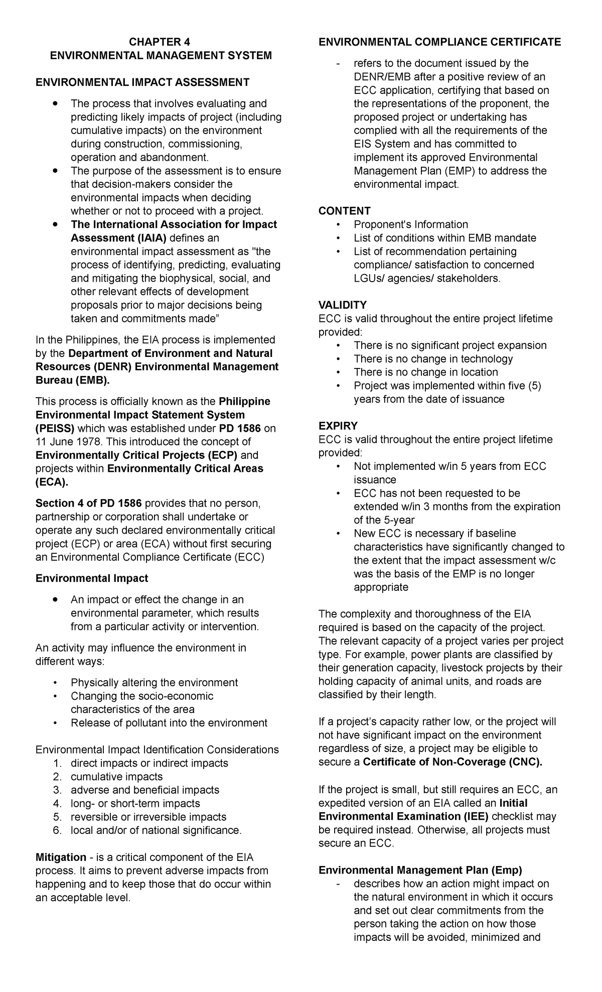 ESE-PF - Chapter 4 & 5: Environmental Management & Social Issues - Studocu