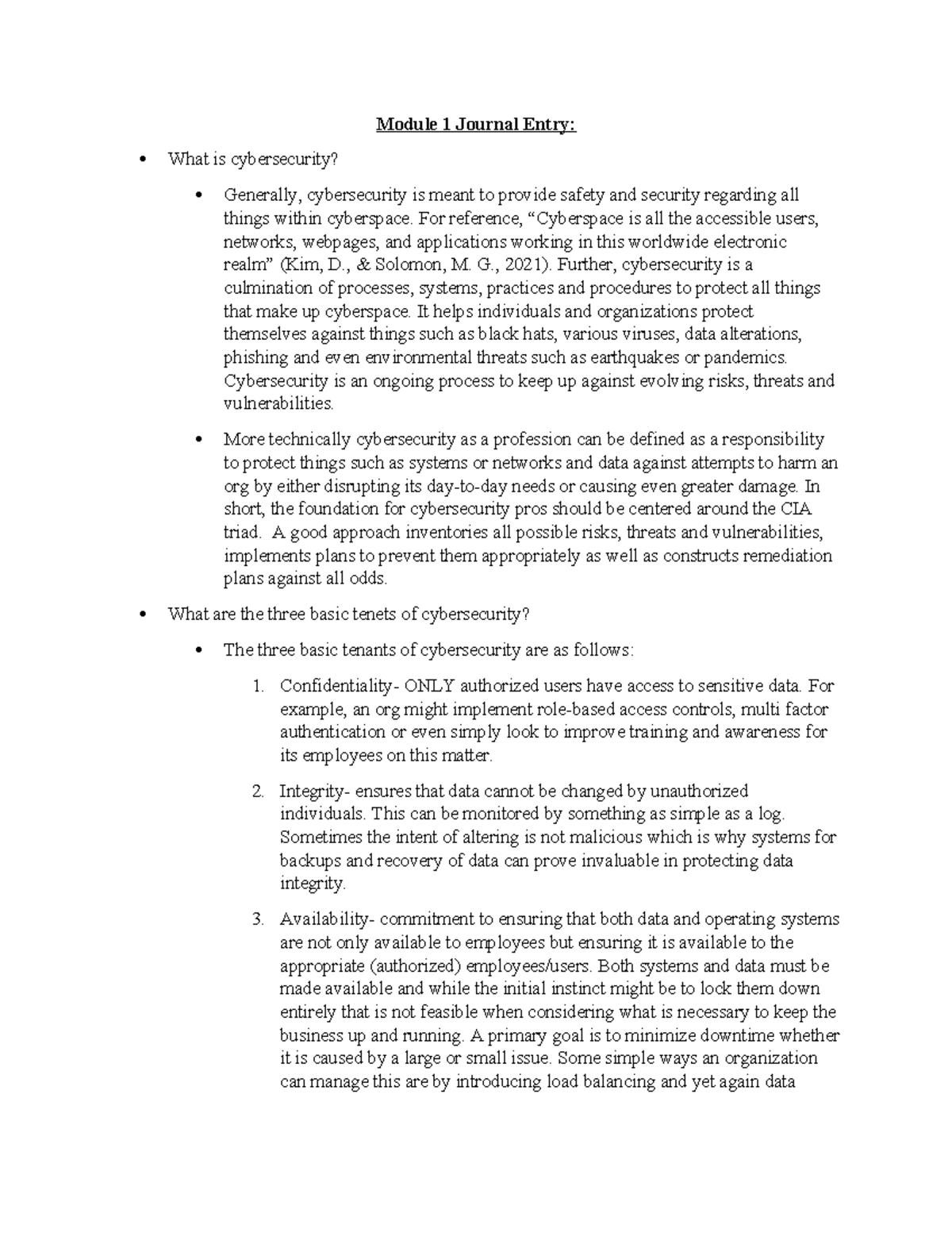 CYB 200 Module 1 Journal: Reflection on Cybersecurity Basics - Studocu