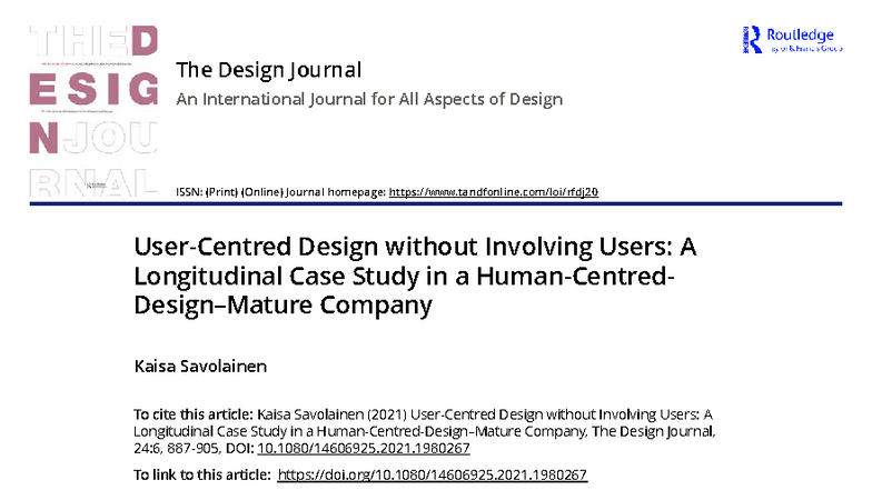 User-Centred Design without Users: A Longitudinal Case Study in HCD ...