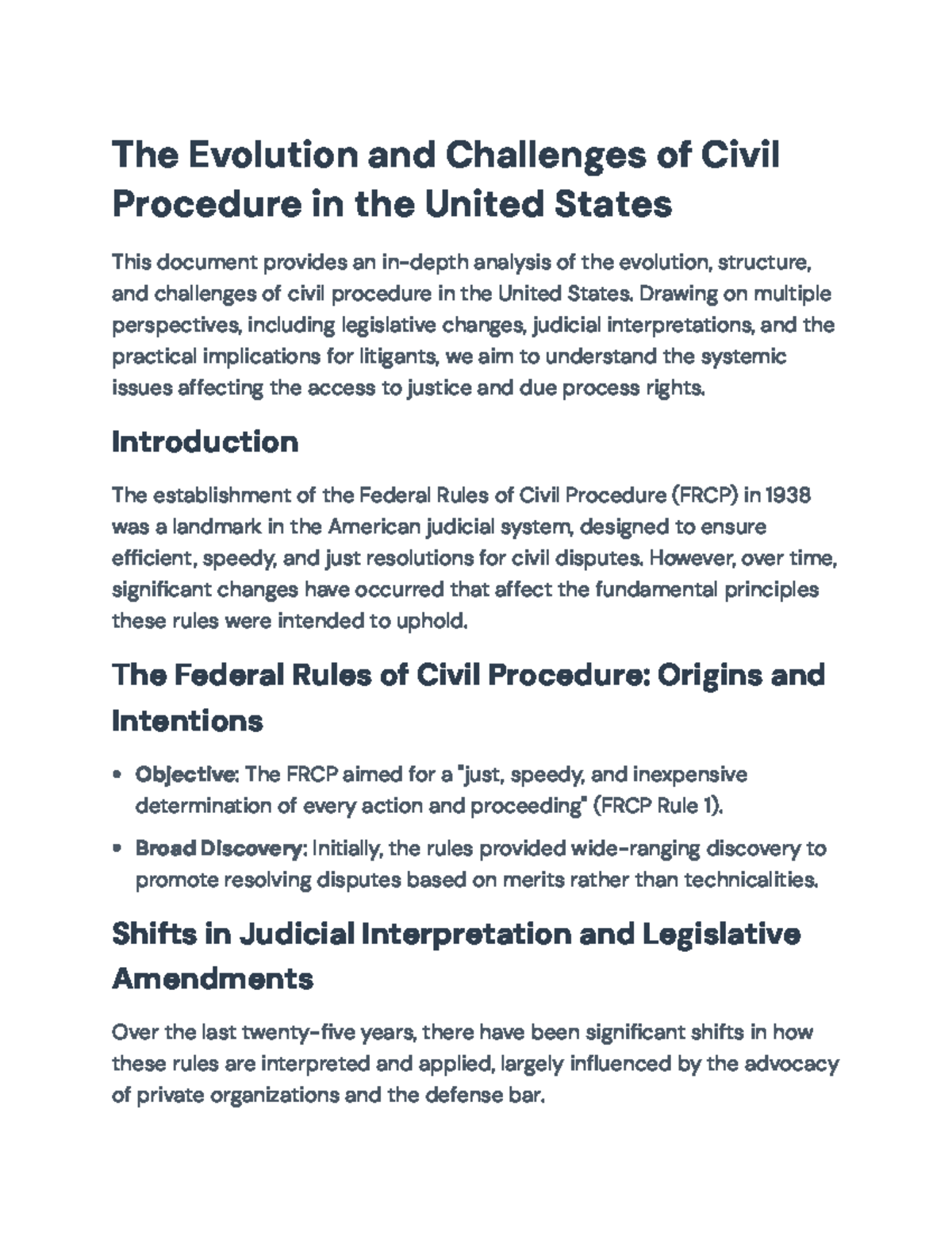 Challenges and Evolution of Civil Procedure in the United States - The ...