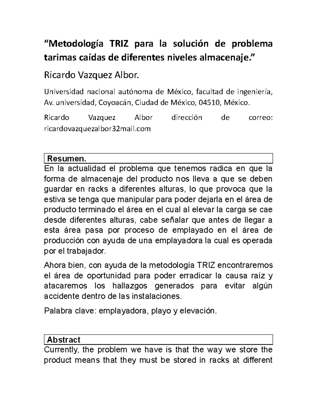 TRIZ para la Solución de Problemas de Estivas Caídas - Ricardo Vazquez ...
