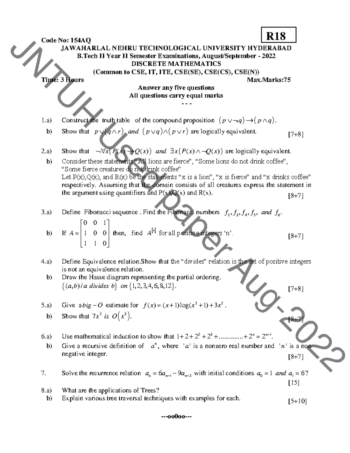 DM 154AQ Discrete Mathematics Exam Notes - Aug/Sep 2022 - Studocu