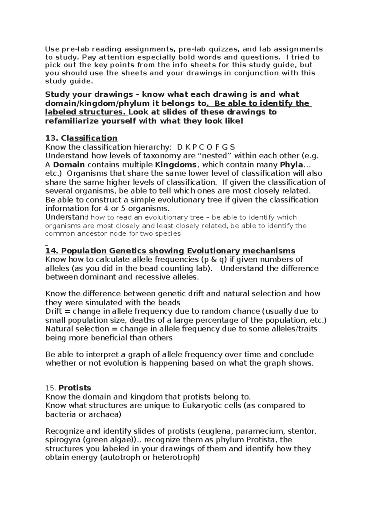 Biology Study Guide: Taxonomy, Plant Life Cycles & Protists (BIO 101 ...