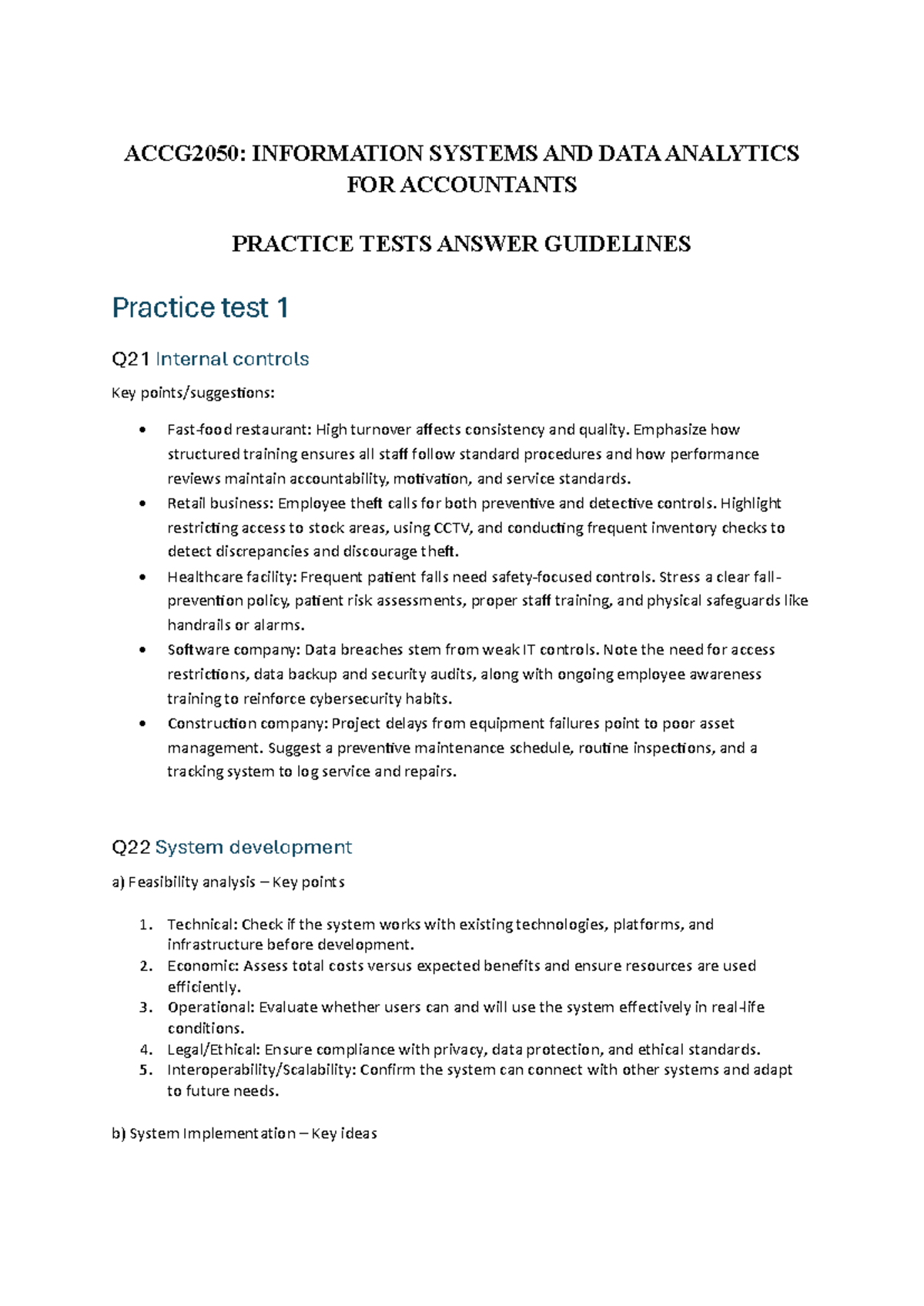 ACCG2050: Information Systems & Data Analytics Practice Test Answer ...