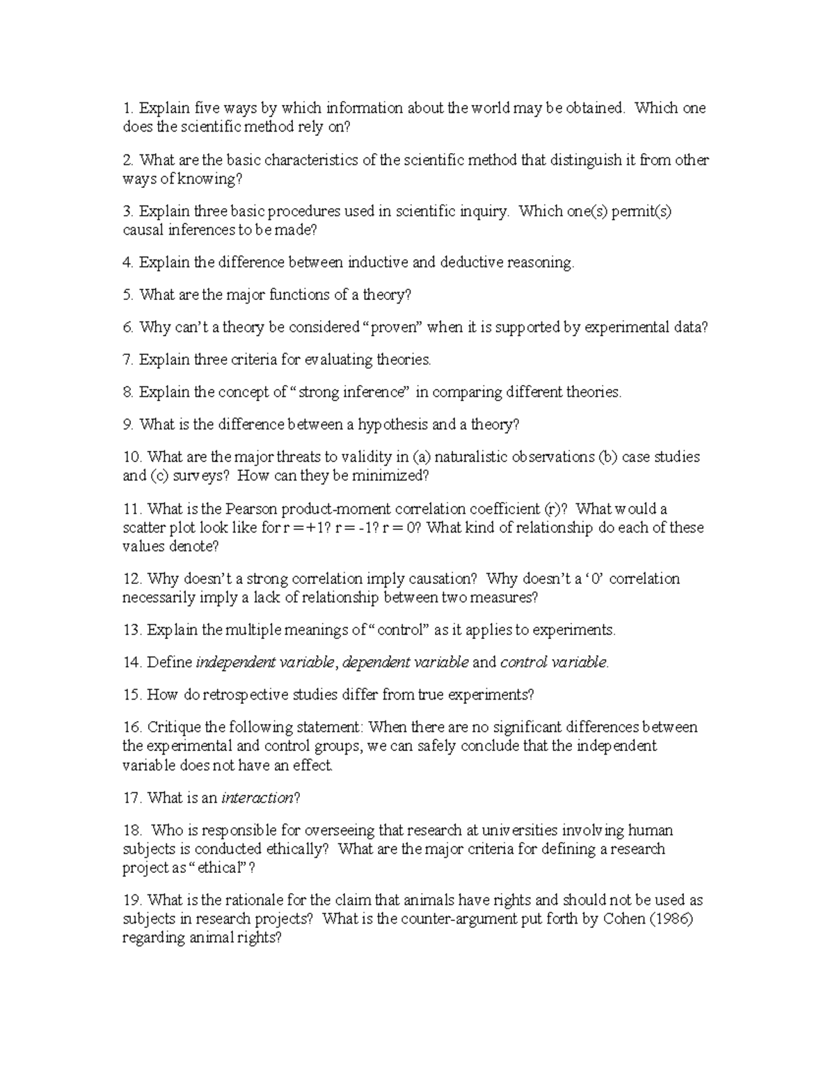 Review Questions for Exam 1-1: Scientific Method & Inquiry - Studocu