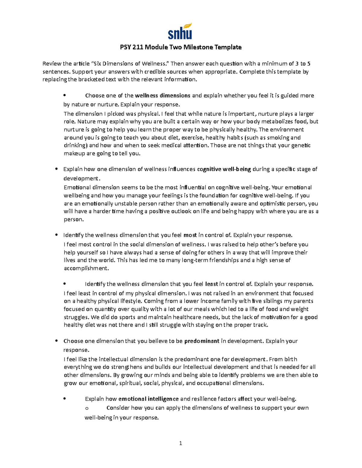 PSY 211 Module Two Milestone - ” Then answer each question with a ...