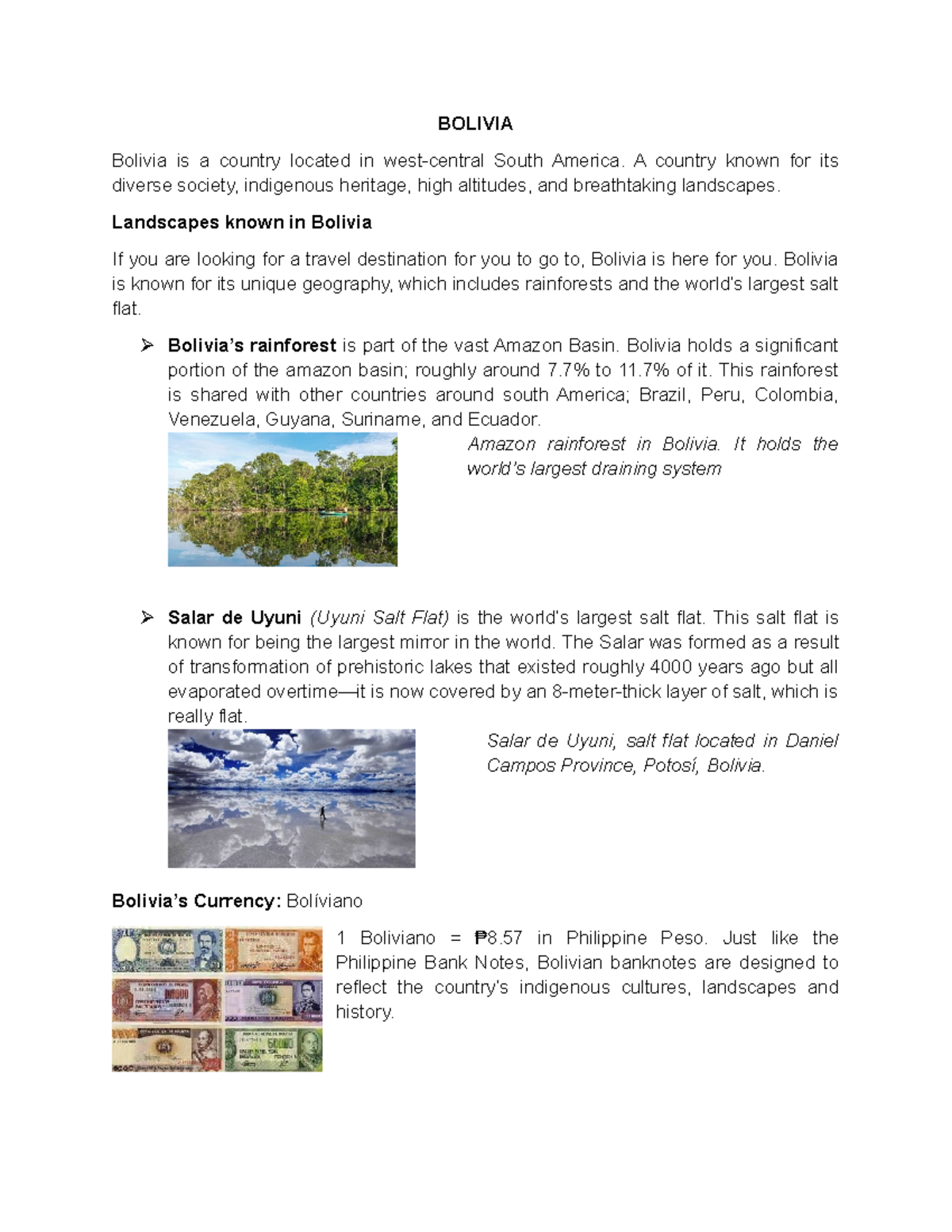 BOLIVIA: A Cultural and Geographical Overview of the Country - Studocu