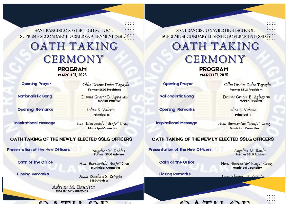 SSLG Oath Taking Ceremony Program - March 11, 2025 - Studocu