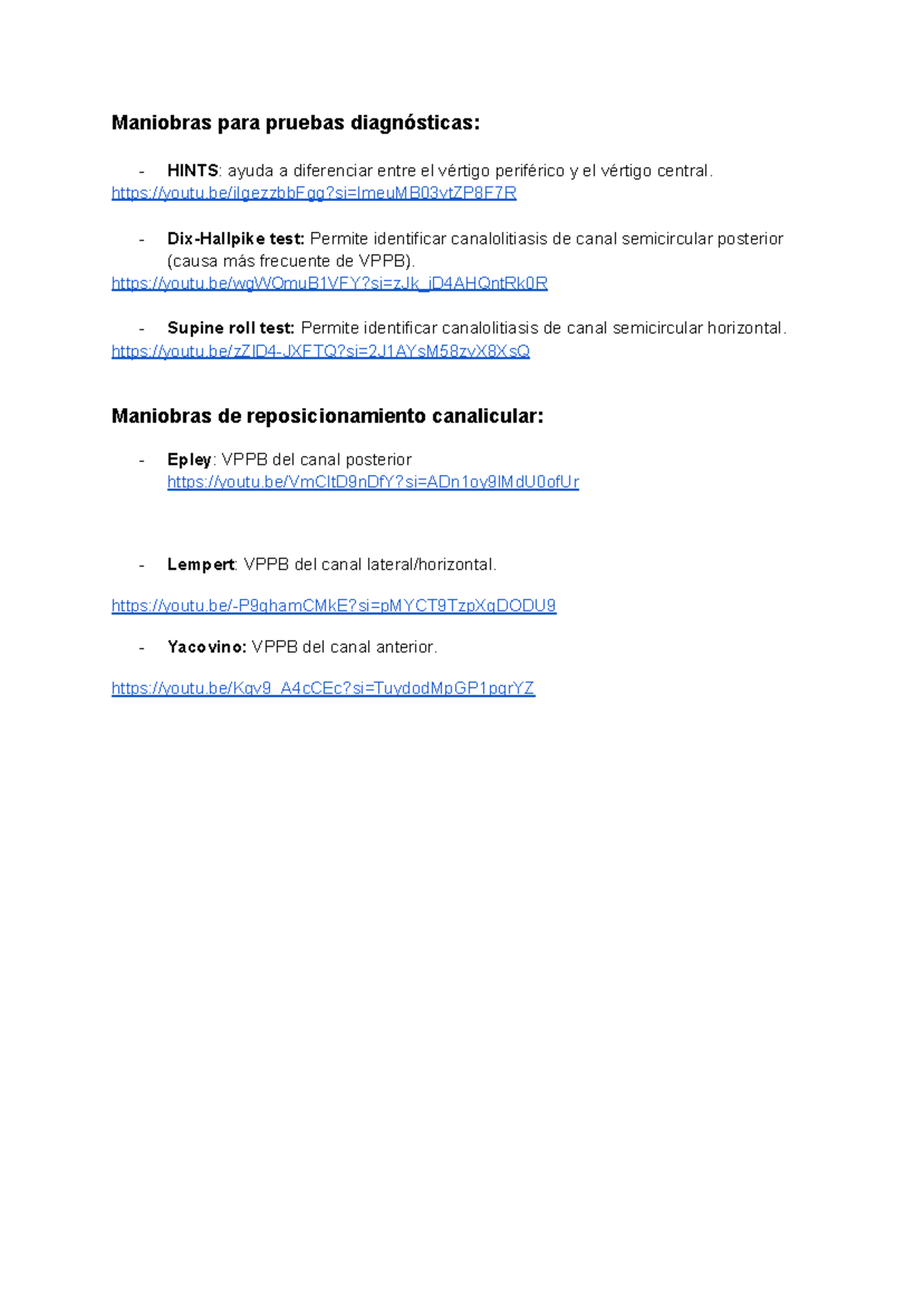Videos útiles en el abordaje del paciente con vértigo - Maniobras para ...