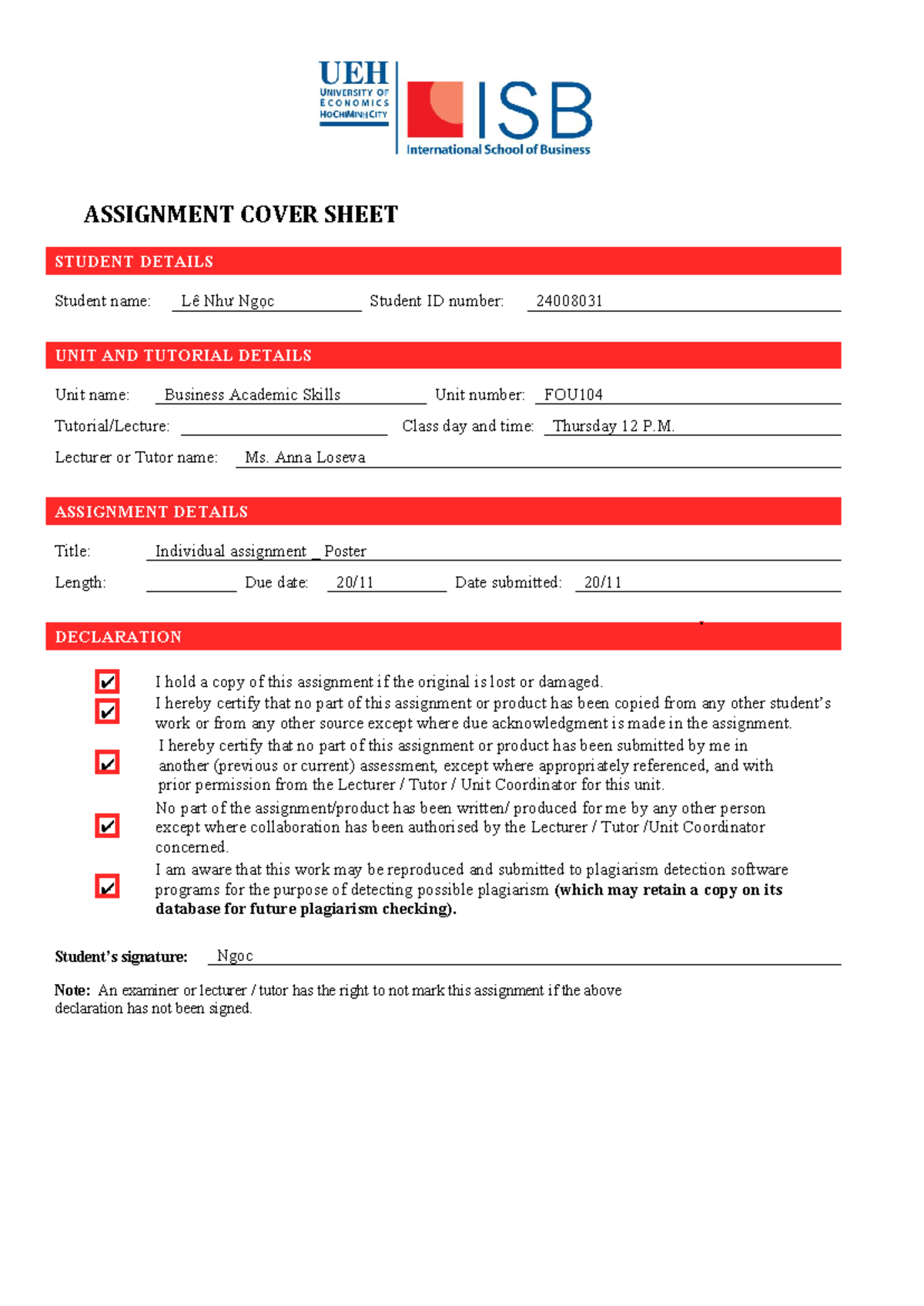 FOU Business Academic Skills Individual Poster Assignment - Studocu