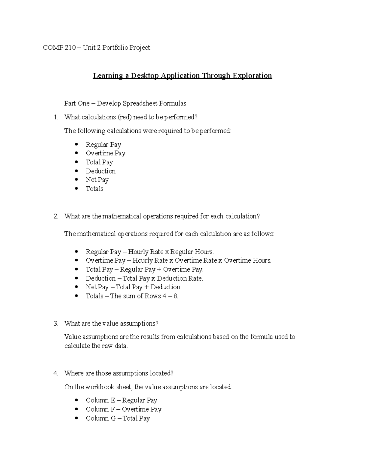 COMP 210 – Excel Design Principles for Spreadsheet Formulas - Studocu