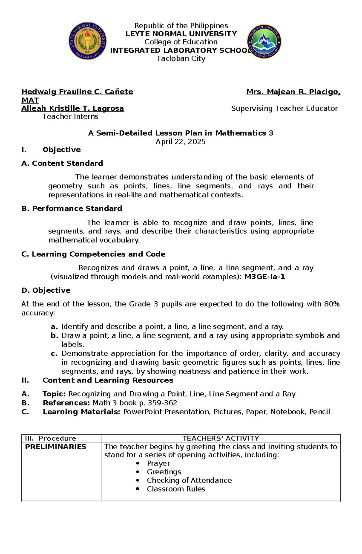 M3L1Q4: Lesson Plan on Recognizing & Drawing Geometric Figures - Studocu